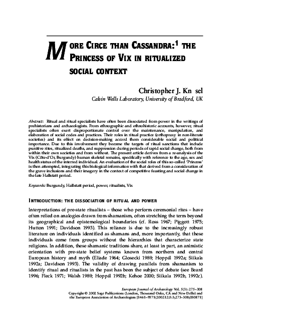(PDF) ORE CIRCE THAN CASSANDRA:1 THE PRINCESS OF VIX IN RITUALIZED ...