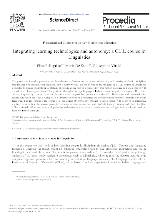 (PDF) Integrating learning technologies and autonomy: a CLIL course in ...