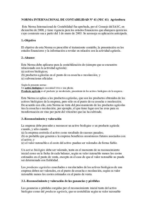 (DOC) NORMA INTERNACIONAL DE CONTABILIDAD Nº 41 (NIC 41) Agricultura