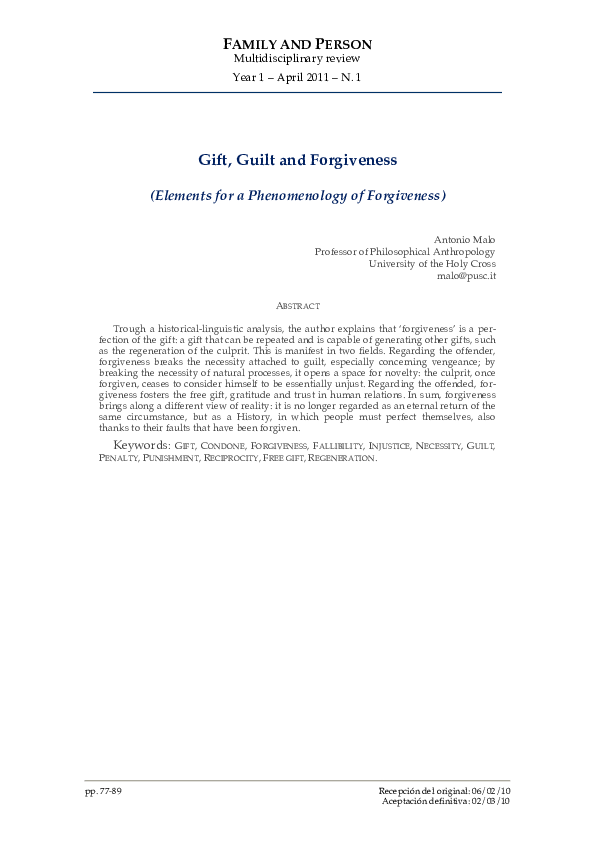 (PDF) Gift, guilt and forgiveness