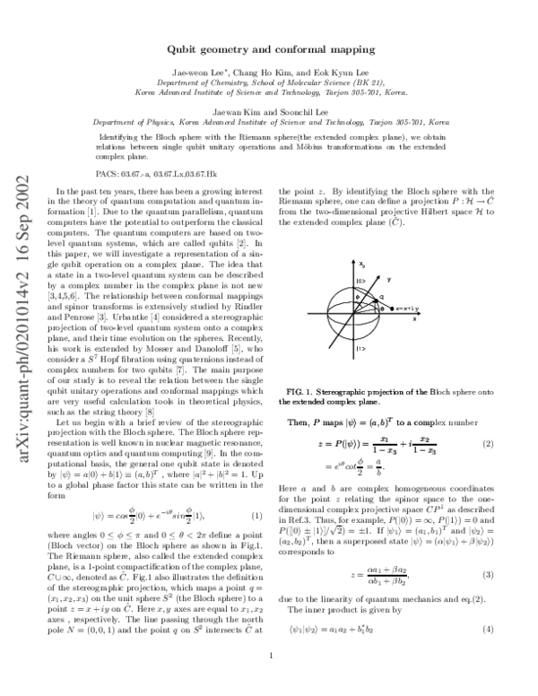 (PDF) Qubit geometry and conformal mapping | Jaewan Kim - Academia.edu