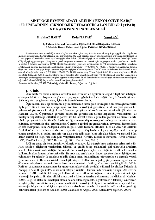 (PDF) SINIF ÖĞRETMENİ ADAYLARININ TEKNOLOJİYE KARŞI TUTUMLARININ TEKNOLOJİK PEDAGOJİK ALAN ...