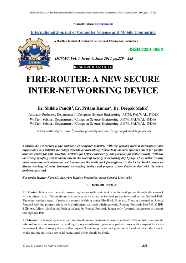 (PDF) FIRE-ROUTER: A NEW SECURE INTER-NETWORKING DEVICE﻿