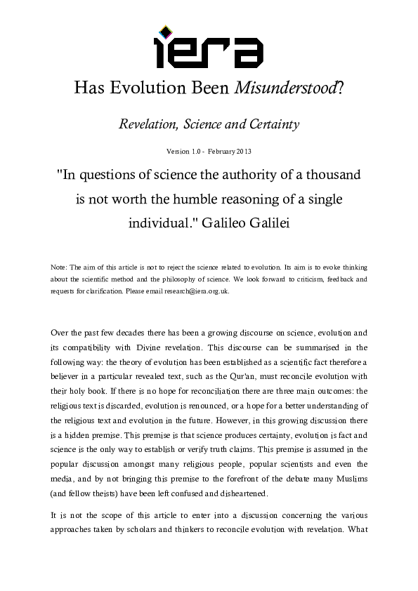 (PDF) Has Evolution Been Misunderstood? Revelation, Science and Certainty