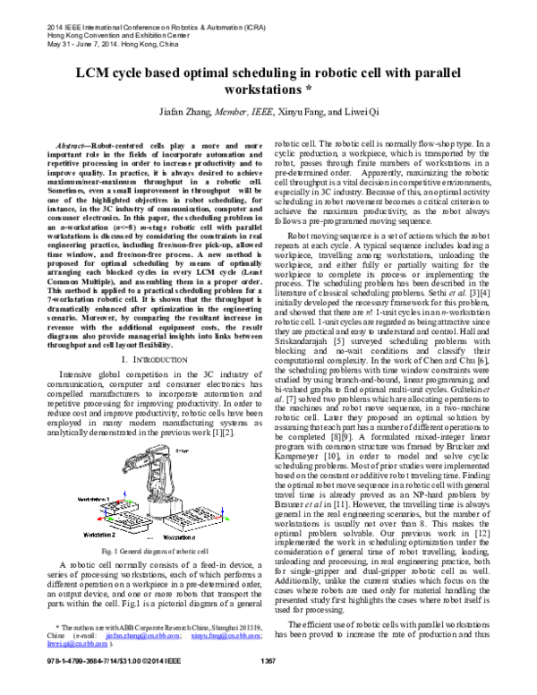 Pdf Lcm Cycle Based Optimal Scheduling In Robotic Cell With Parallel Workstations 