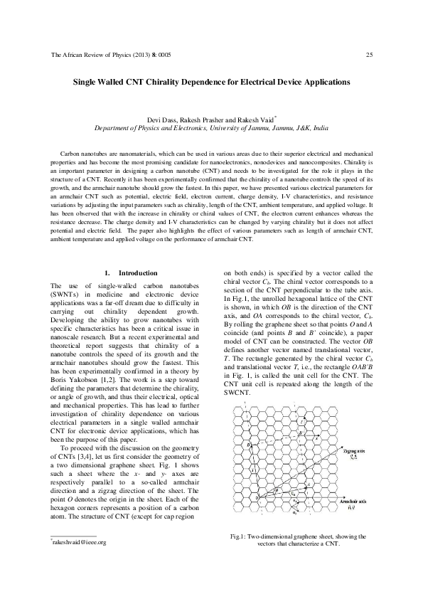 Single Walled CNT Chirality Dependence for Electrical Device ...