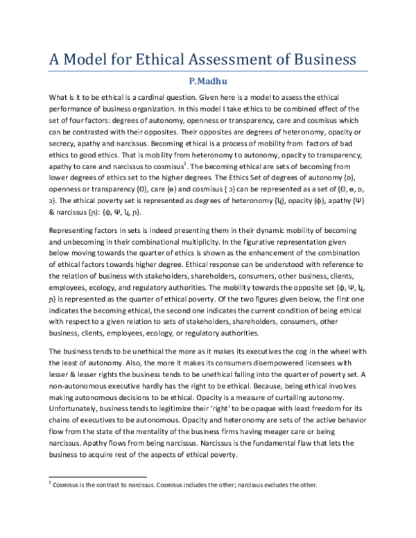 (PDF) A Model for Ethical Assessment of Business