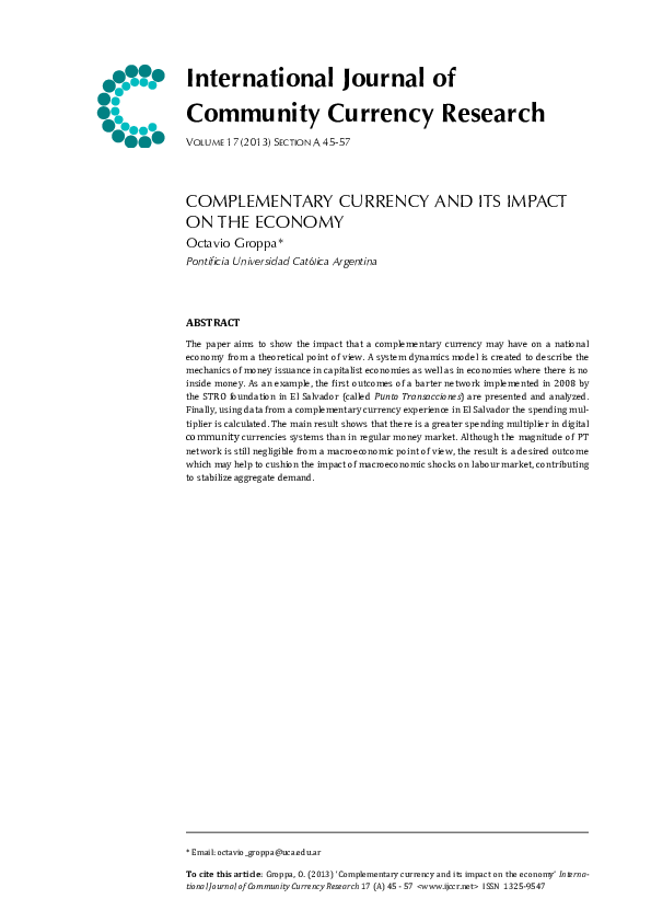(PDF) Complementary currency and its impact in the economy