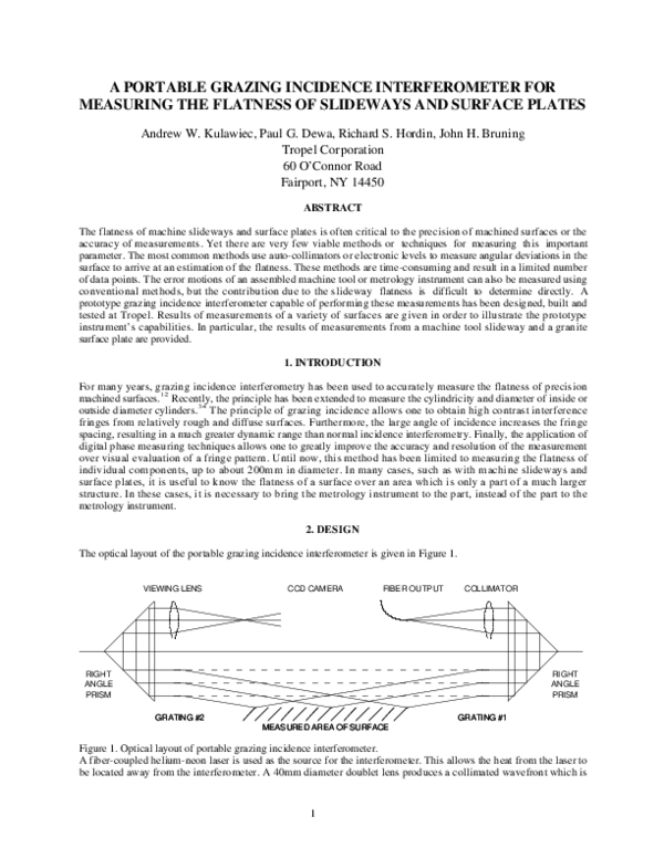 (PDF) A PORTABLE GRAZING INCIDENCE INTERFEROMETER FOR MEASURING THE FLATNESS OF SLIDEWAYS AND ...