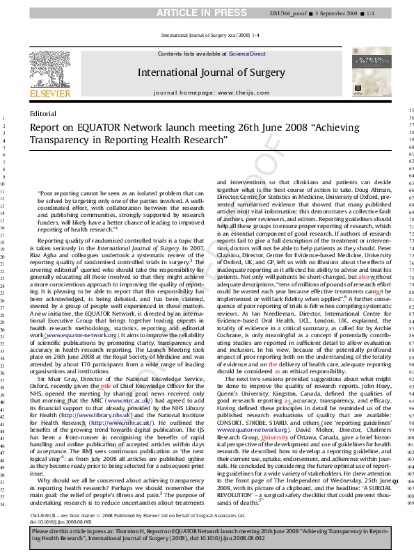 (PDF) Report on EQUATOR Network launch meeting 26th June 2008 ...