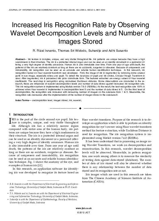 Pdf Increased Iris Recognition Rate By Observing Wavelet Decomposition Levels And Number Of