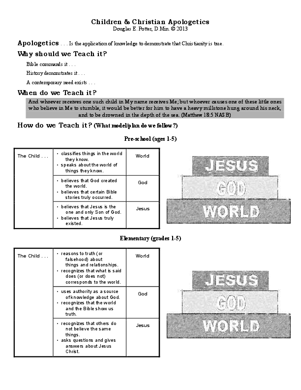 (PDF) Teaching Children Christian Apologetics - Handout