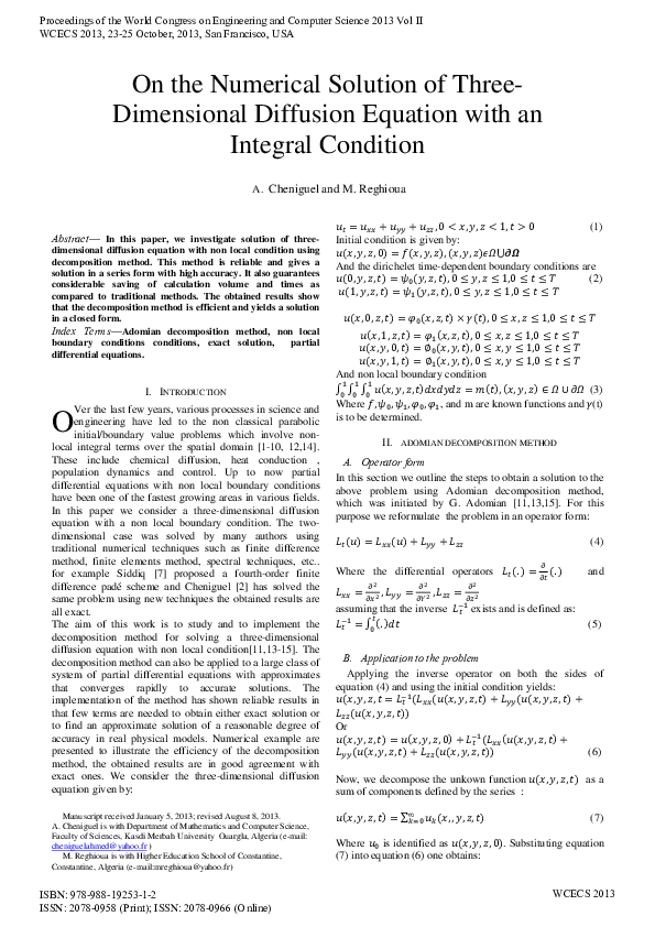 Pdf 3d Diffusion Equation Solutions Via Decomposition