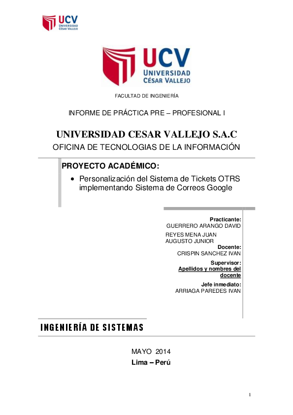 Doc Facultad De IngenierÍa Informe De PrÁctica Pre Profesional I
