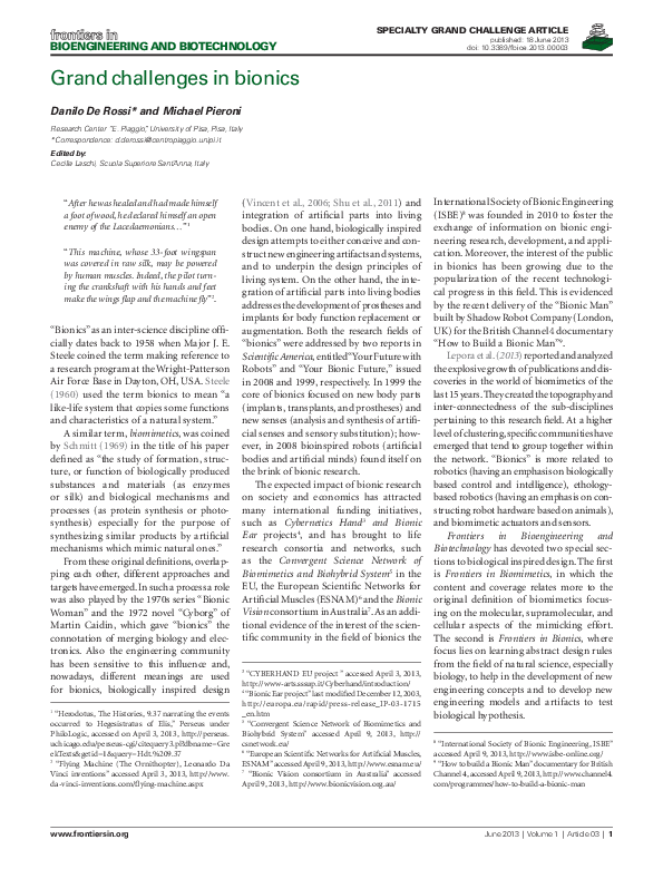 (PDF) Grand Challenges in Bionics