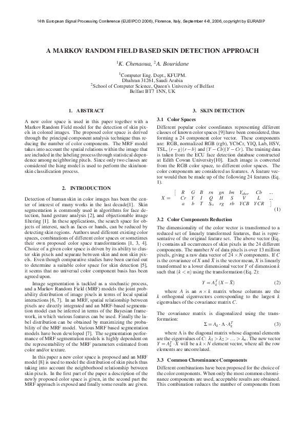 (PDF) A MARKOV RANDOM FIELD BASED SKIN DETECTION APPROACH