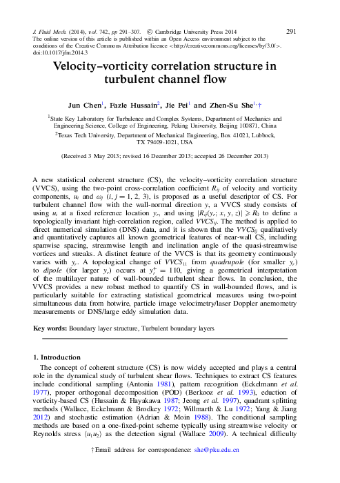 (PDF) Velocity–vorticity correlation structure in turbulent channel flow