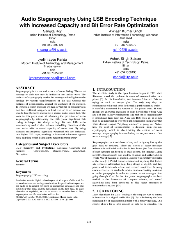 (PDF) Audio Steganography Using LSB Encoding Technique with Increased Capacity and Bit Error ...