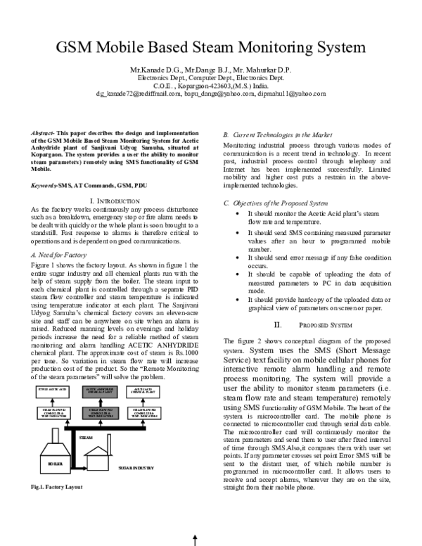 (DOC) GSM Mobile Based Steam Monitoring System