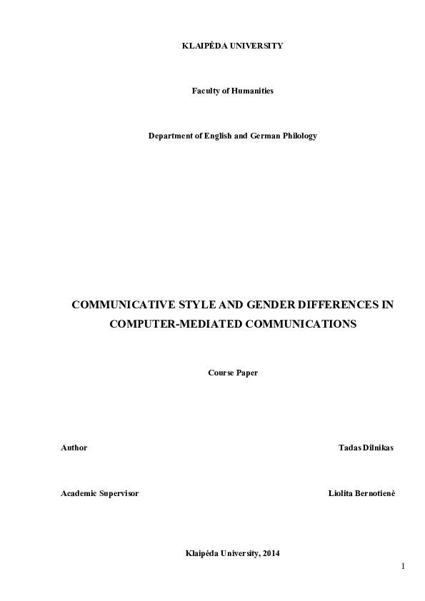 Doc Communicative Style And Gender Differences In Computer Mediated Communications Tadas