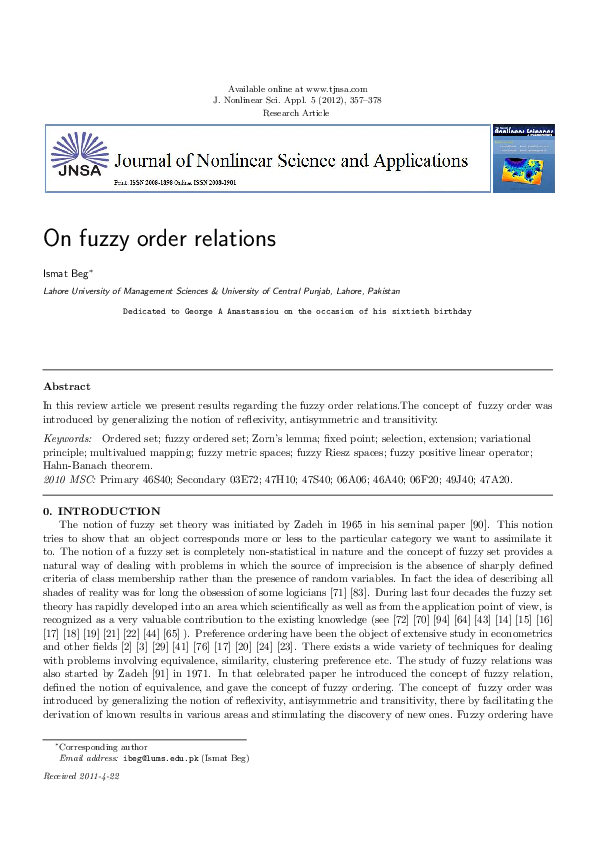 (PDF) On fuzzy order relations