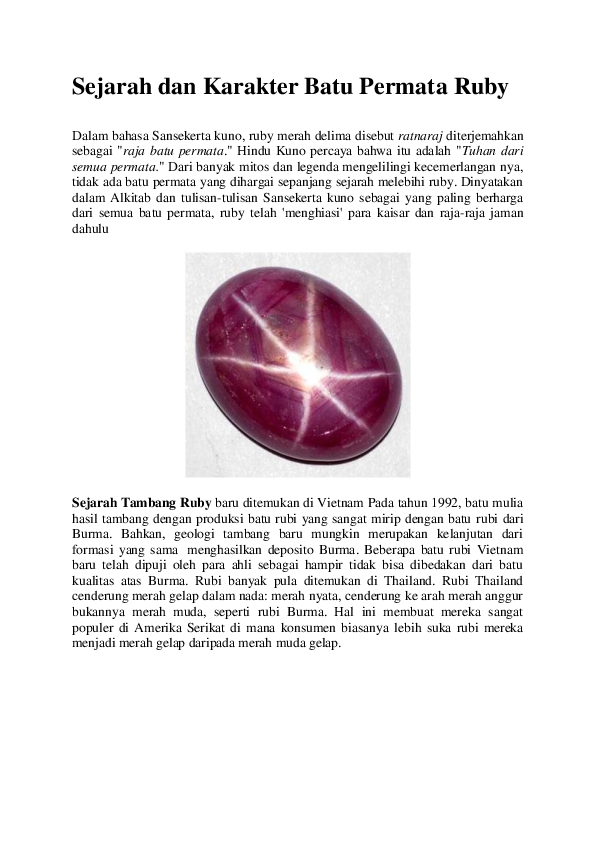 (PDF) Sejarah dan Karakter Batu Permata Ruby