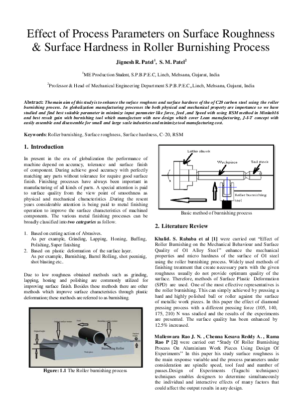 (PDF) Effect of Process Parameters on Surface Roughness & Surface Hardness in Roller Burnishing ...