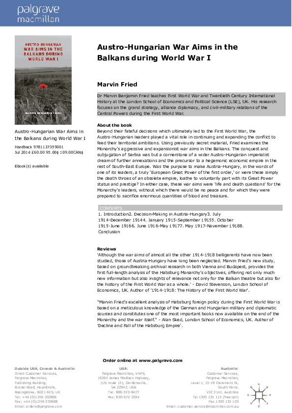 (PDF) Flyer for "Austro-Hungarian War Aims in the Balkans during World ...