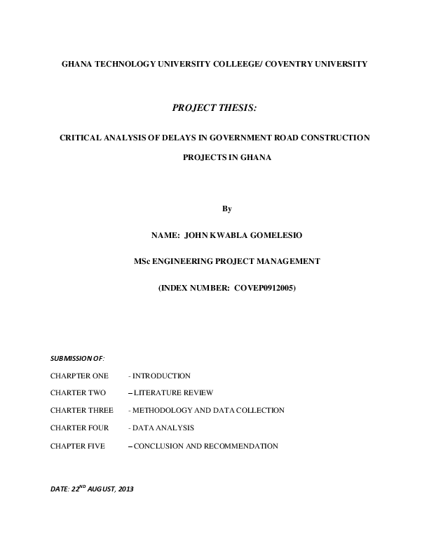 Doc Critical Analysis Of Delays In Government Road Construction