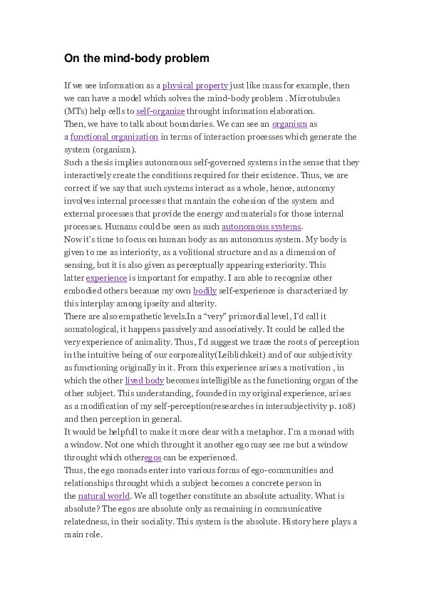 (DOC) On the Mind-Body Problem