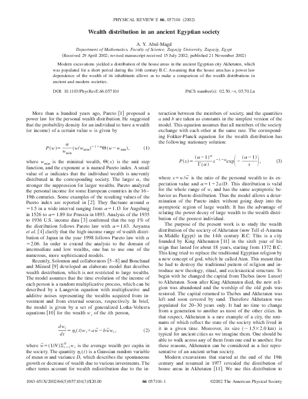 (PDF) Wealth distribution in an ancient Egyptian society