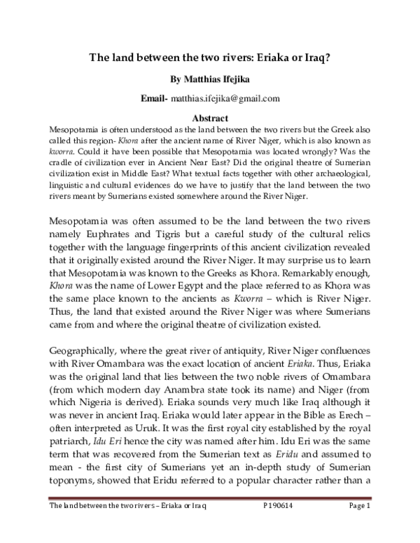 (PDF) The land between the two Rivers: Eriaka or Iraq