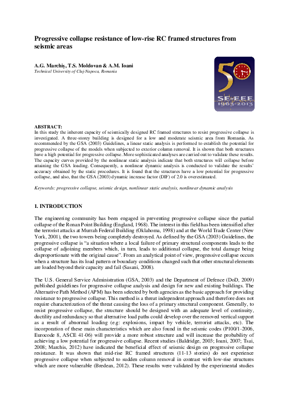 Pdf Progressive Collapse Resistance Of Low Rise Rc Framed Structures From Seismic Areas