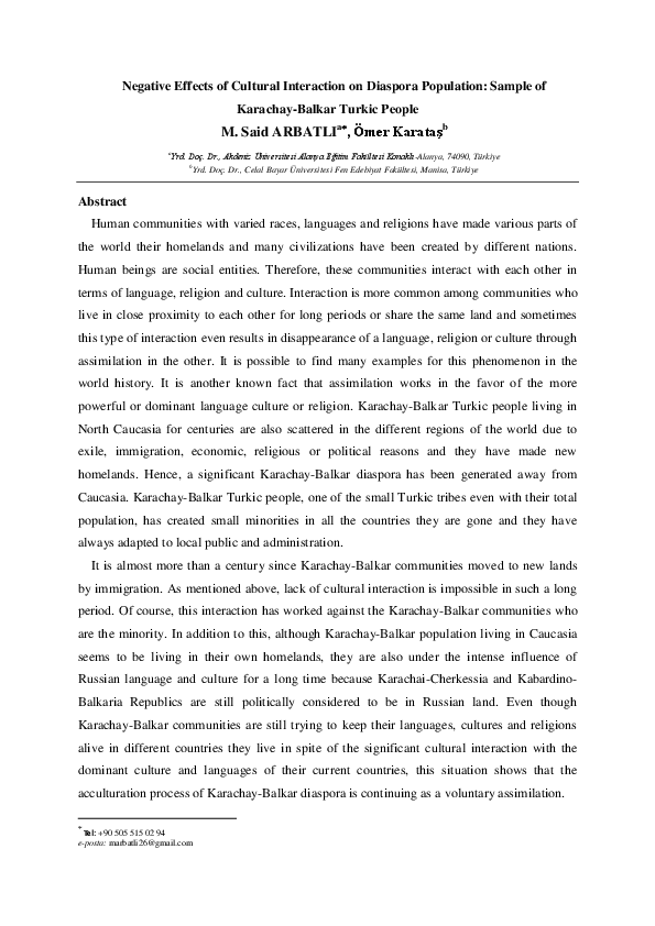 (DOC) Negative Effects of Cultural Interaction on Diaspora Population ...