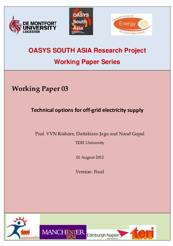 (PDF) Working paper 3: Technical options for off-grid electricity supply