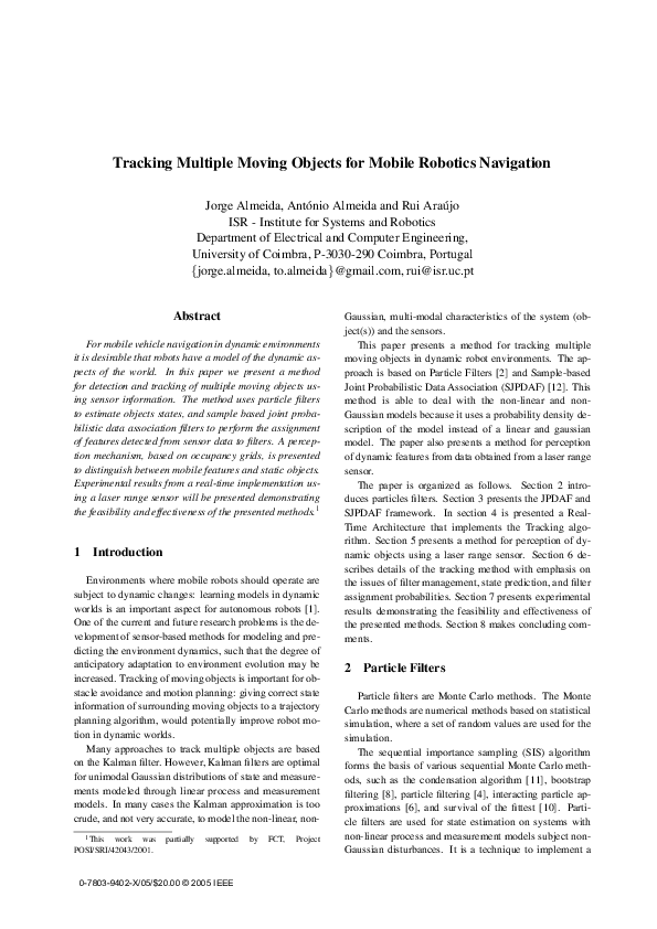 Pdf Tracking Multiple Moving Objects For Mobile Robotics Navigation
