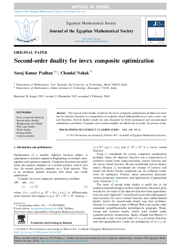 Pdf Second Order Duality For Invex Composite Optimization