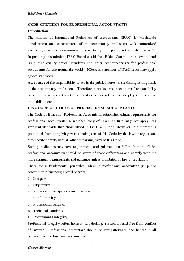 (DOC) 25 Code of Ethics for Professional Accountants -short notes