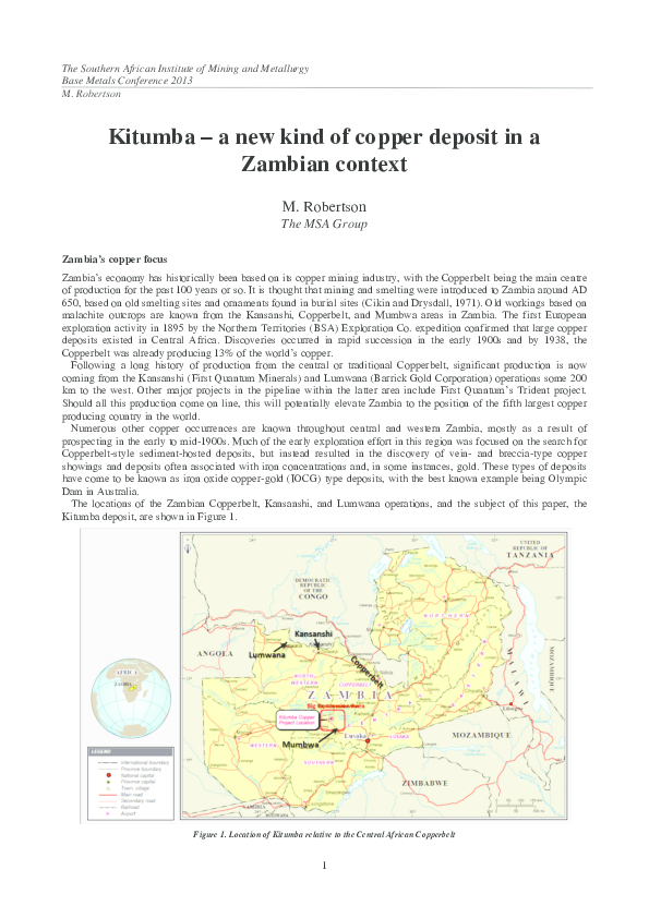 (PDF) Kitumba – a new kind of copper deposit in a Zambian context