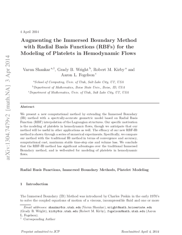 (PDF) Augmenting the Immersed Boundary method with Radial Basis Functions for the simulation of ...
