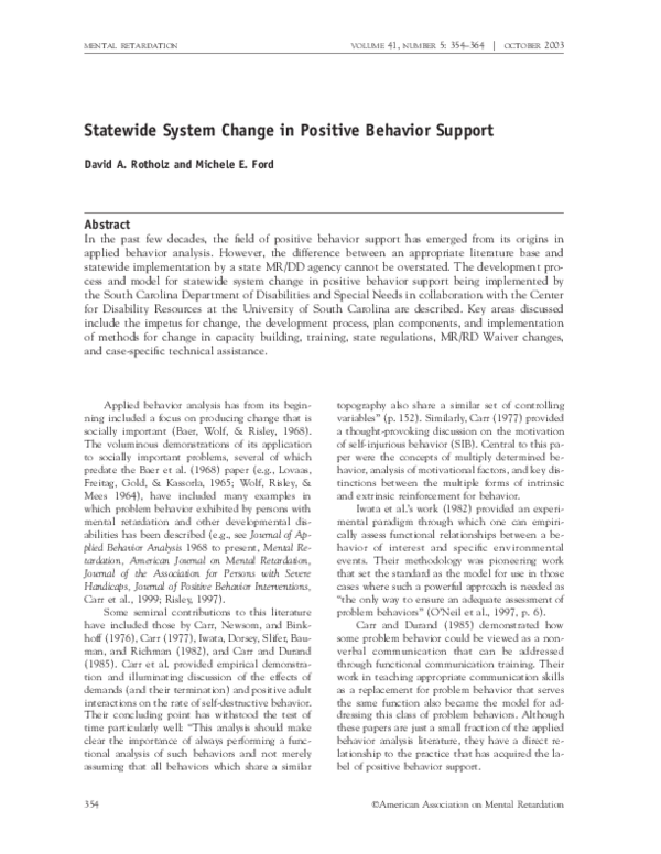 Statewide System Change in Positive Behavior Support