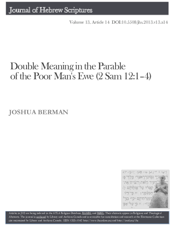 (PDF) Double Meaning in the Parable of the Poor Man's Ewe (2 Sam 12:1–4 ...