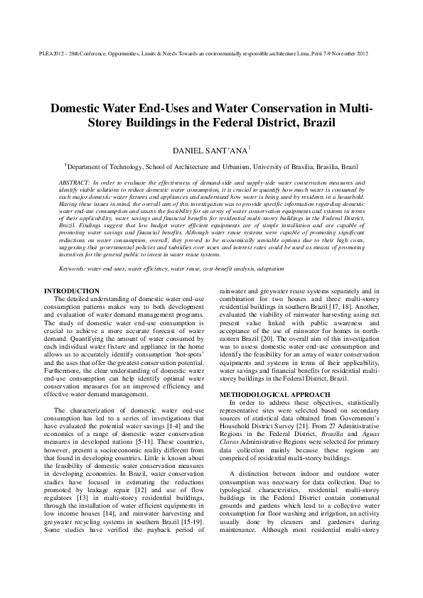 (PDF) Domestic Water End-Uses and Water Conservation in Multi-Storey ...