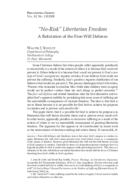 (PDF) “No-Risk” Libertarian Freedom A Refutation of the Free-Will Defense