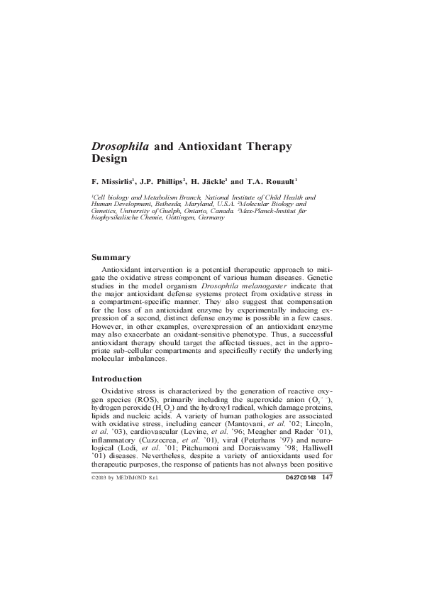 (PDF) Drosophila and Antioxidant Therapy Design
