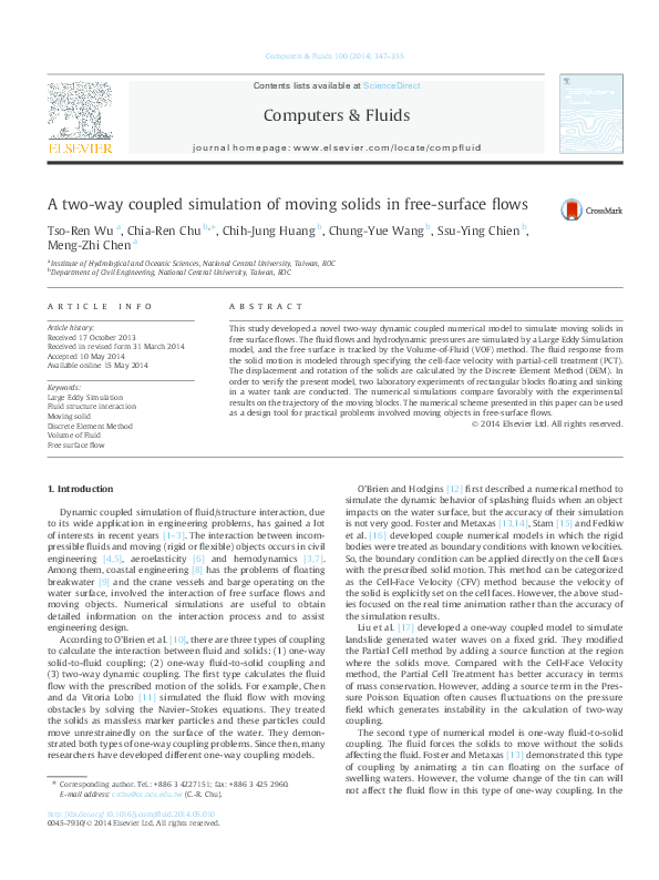 Pdf A Two Way Coupled Simulation Of Moving Solids In Free Surface Flows