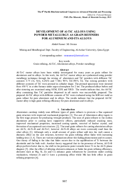 (PDF) Assessment of AlTiB and AlTiC Grain Refiners Performance using ...