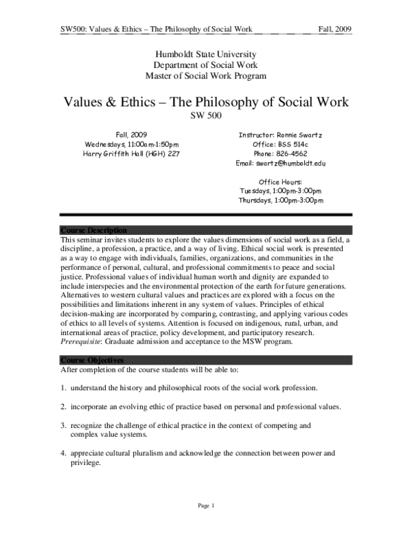 (PDF) SW500 - Values & Ethics - The Philosophy of Social Work