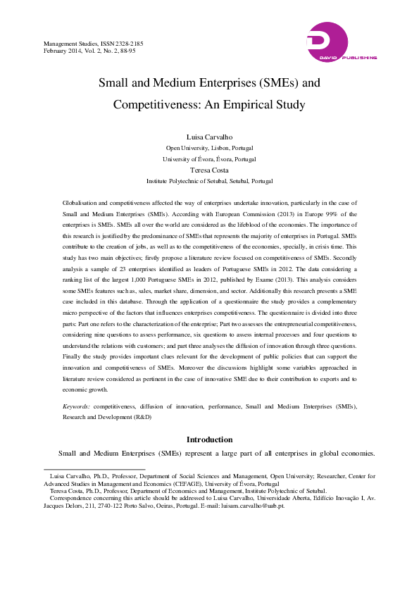 (PDF) Small and Medium Enterprises (SMEs) and Competitiveness: An ...