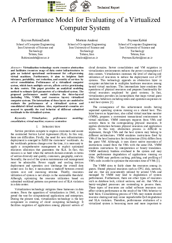 (PDF) Technical Report: A Performance Model for Evaluating of a Virtualized Computer System